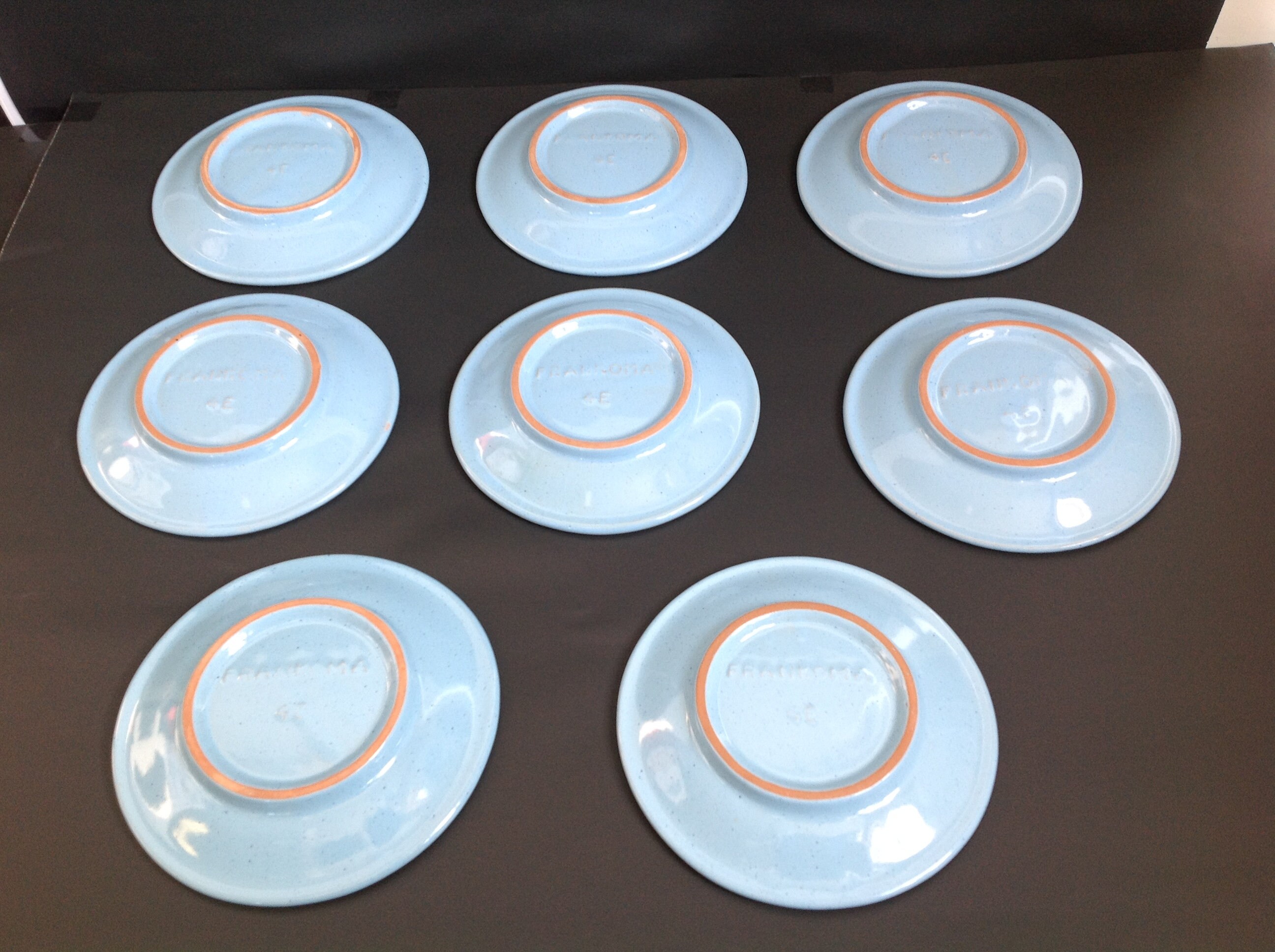 Vintage Frankoma Pottery 4E 5" Saucers Clay Blue Lazybones Design Set ...