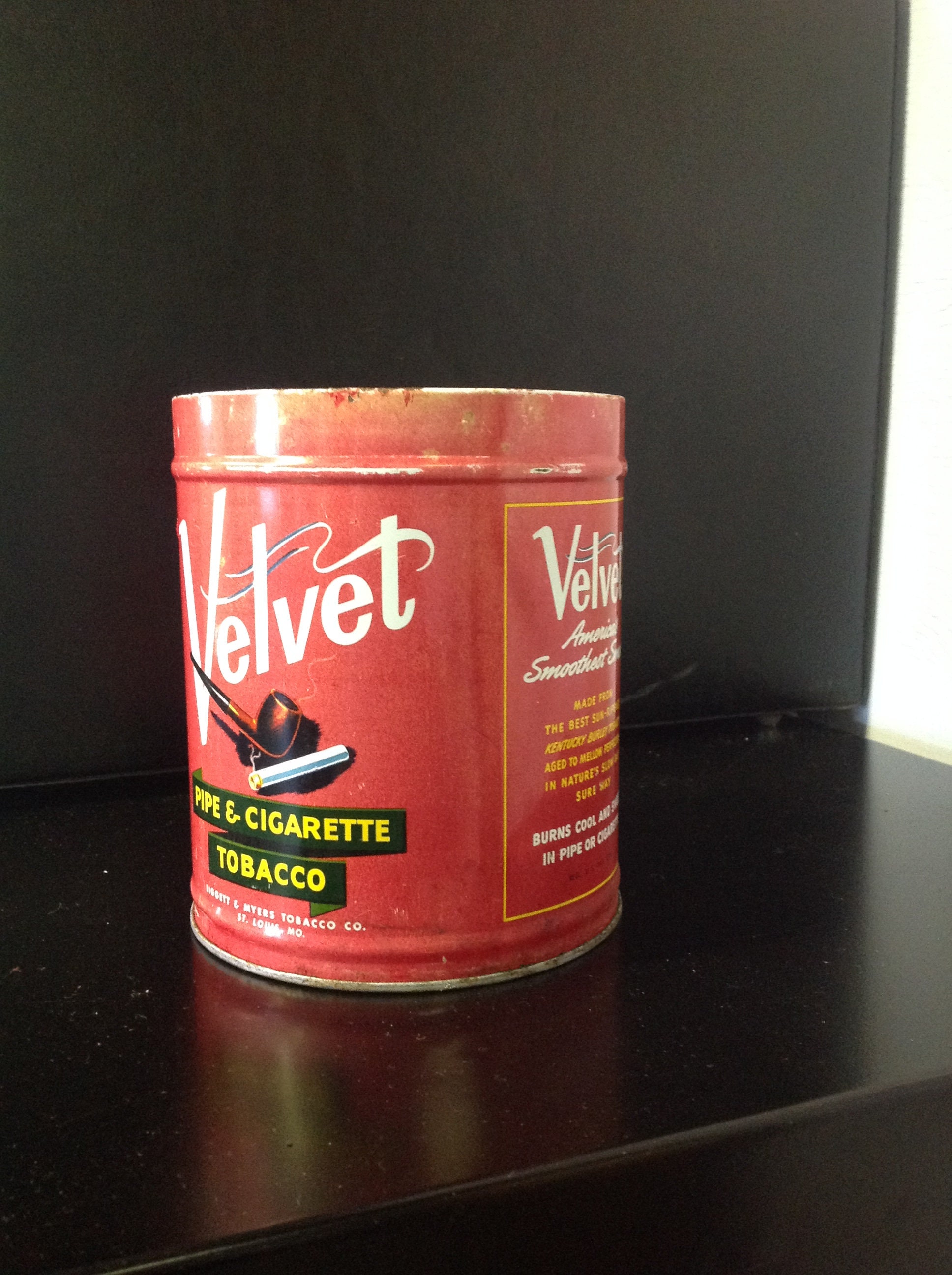 Vintage Velvet Pipe & Cigarette Tabacco Tin No Lid - Etsy