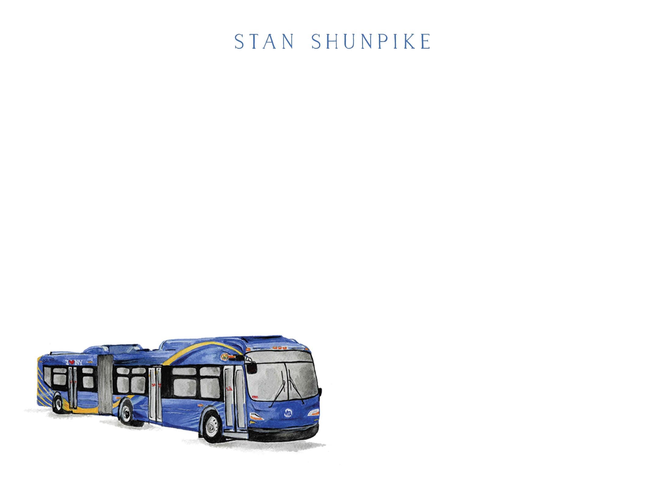 Blue Bus MTA NYC - Personalized Watercolor Stationery - Etsy
