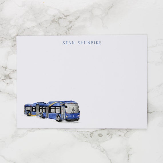Blue Bus MTA NYC Personalized Watercolor Stationery - Etsy