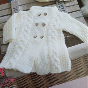 King Cole Aran Pattern 5223 , Baby Knitting Patterns , Baby Aran Coat ...