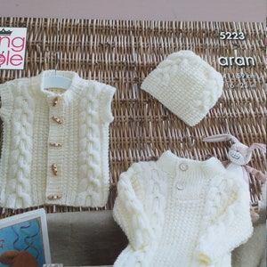 King Cole Aran Pattern 5223 , Baby Knitting Patterns , Baby Aran Coat ...