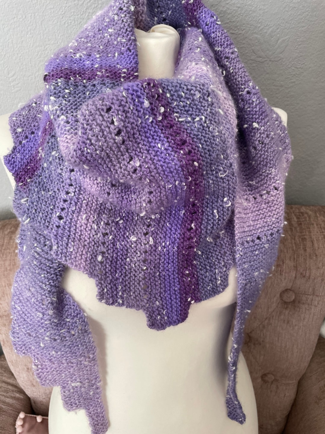 Hand Knitted Purple Lilac Shawl: Ladies V-scarf Wrap - Etsy