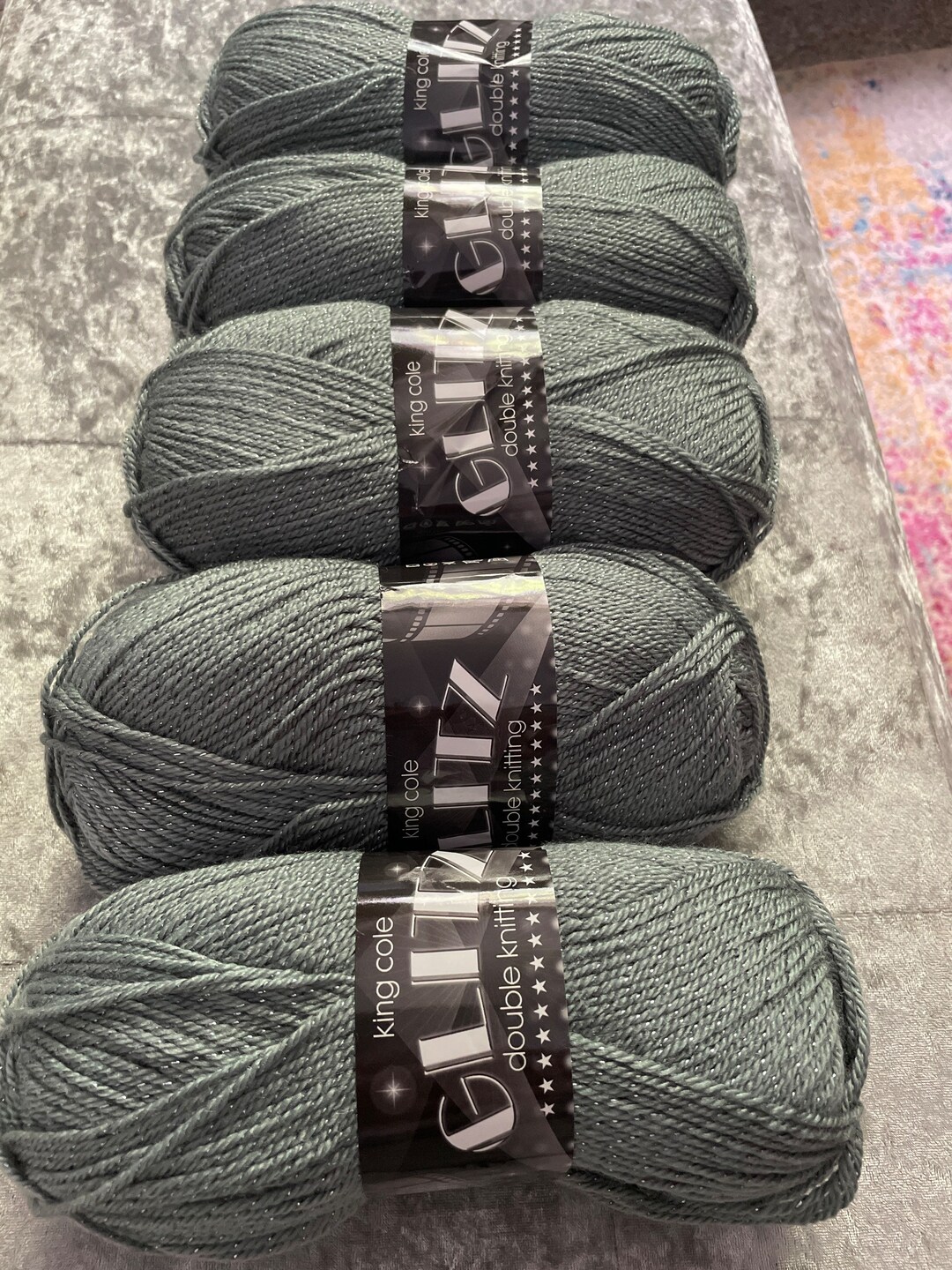 500g Yarn Pack King Cole Glitz Glacier Grey Dk Knitting Yarn , Crochet ...