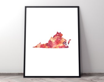 Virginia State Map Printable Wall Art Watercolor Print Home Decor UVA ...