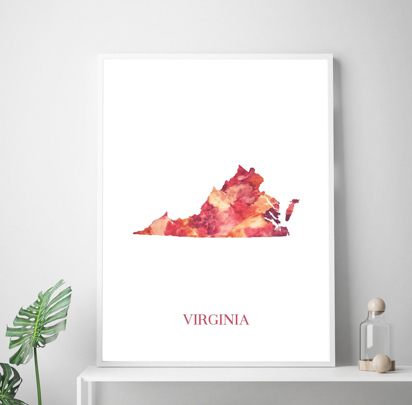 Virginia State Map Printable Wall Art Watercolor Print Home Decor UVA ...