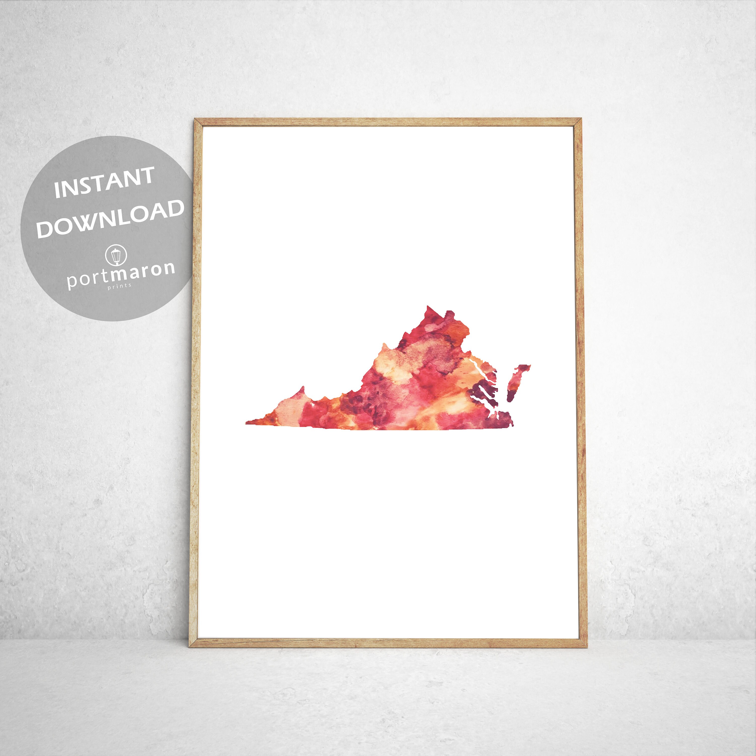 Virginia State Map, Printable Wall Art, Watercolor Print, UVA, Virginia ...