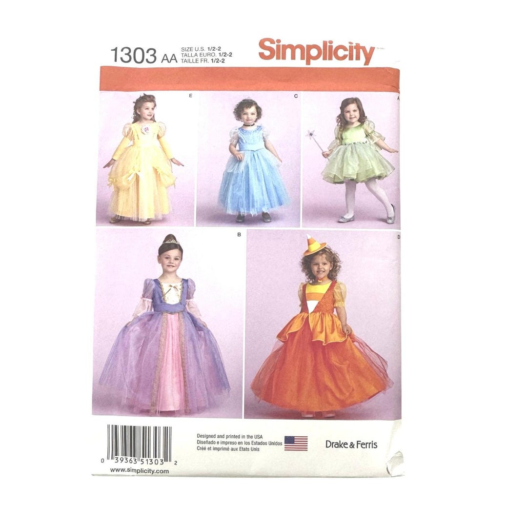 Simplicity Costume Sewing Pattern 1303 Princess Dresses Sizes 1/2-2 - Etsy