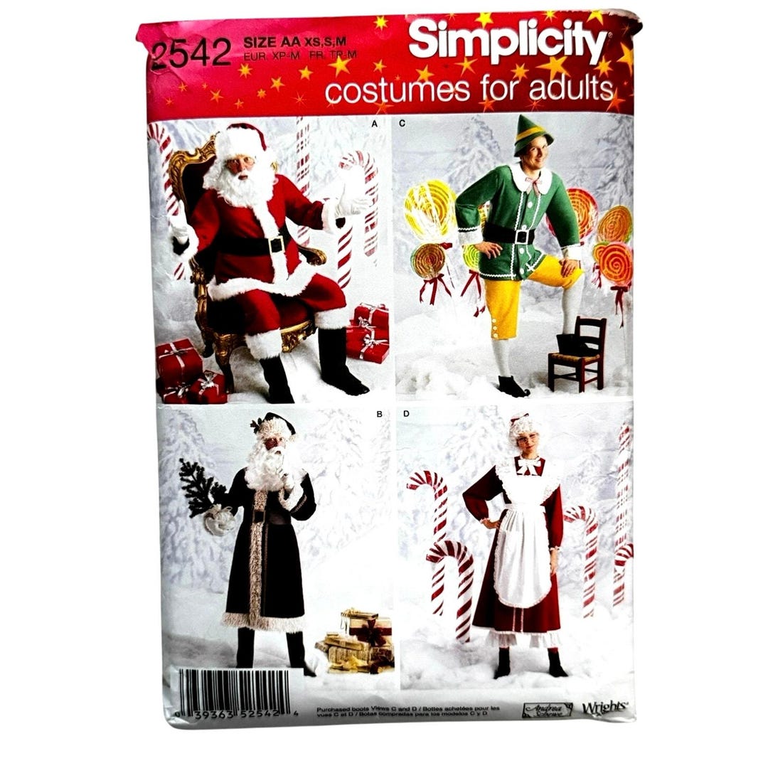 Simplicity 2542 Adult Santa & Mrs Claus Elf Christmas Sewing Pattern XS-M 32-40 - Etsy