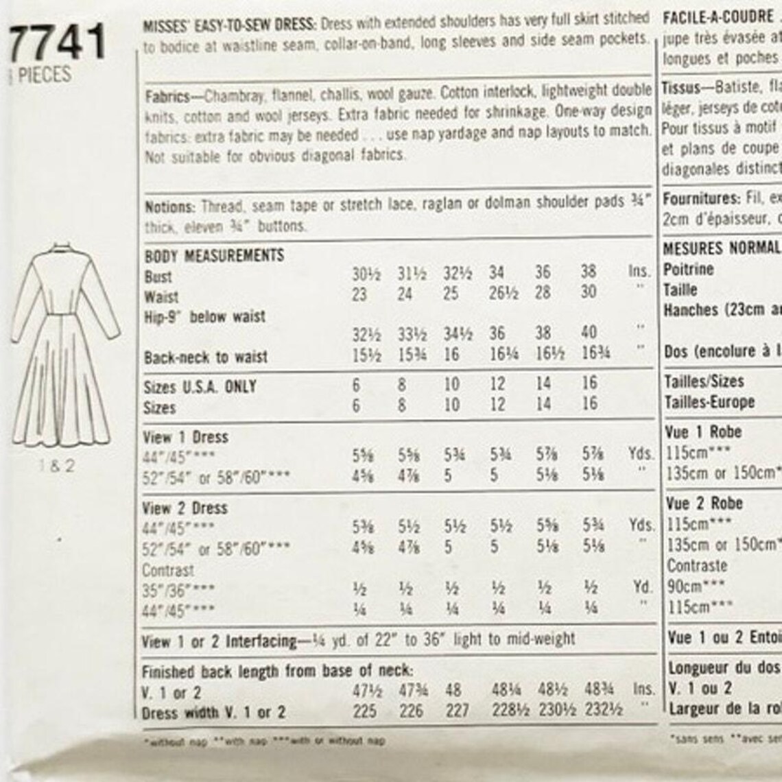 Simplicity Sewing Pattern 7741 Misses’ Dress 14 Fit & Flare Easy to Sew ...