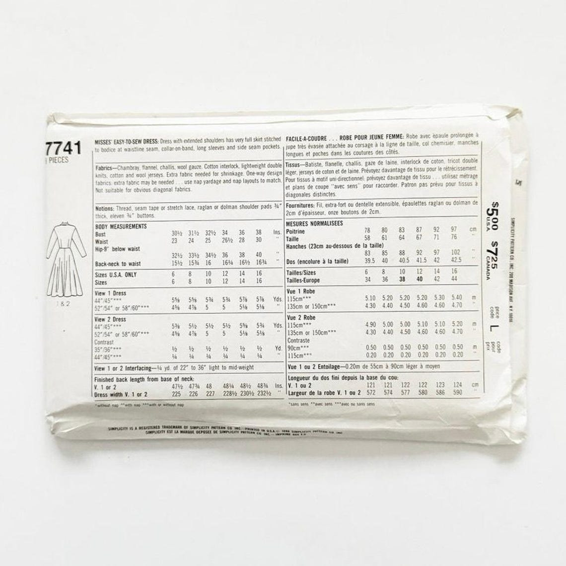 Simplicity Sewing Pattern 7741 Misses’ Dress 14 Fit & Flare Easy to Sew ...