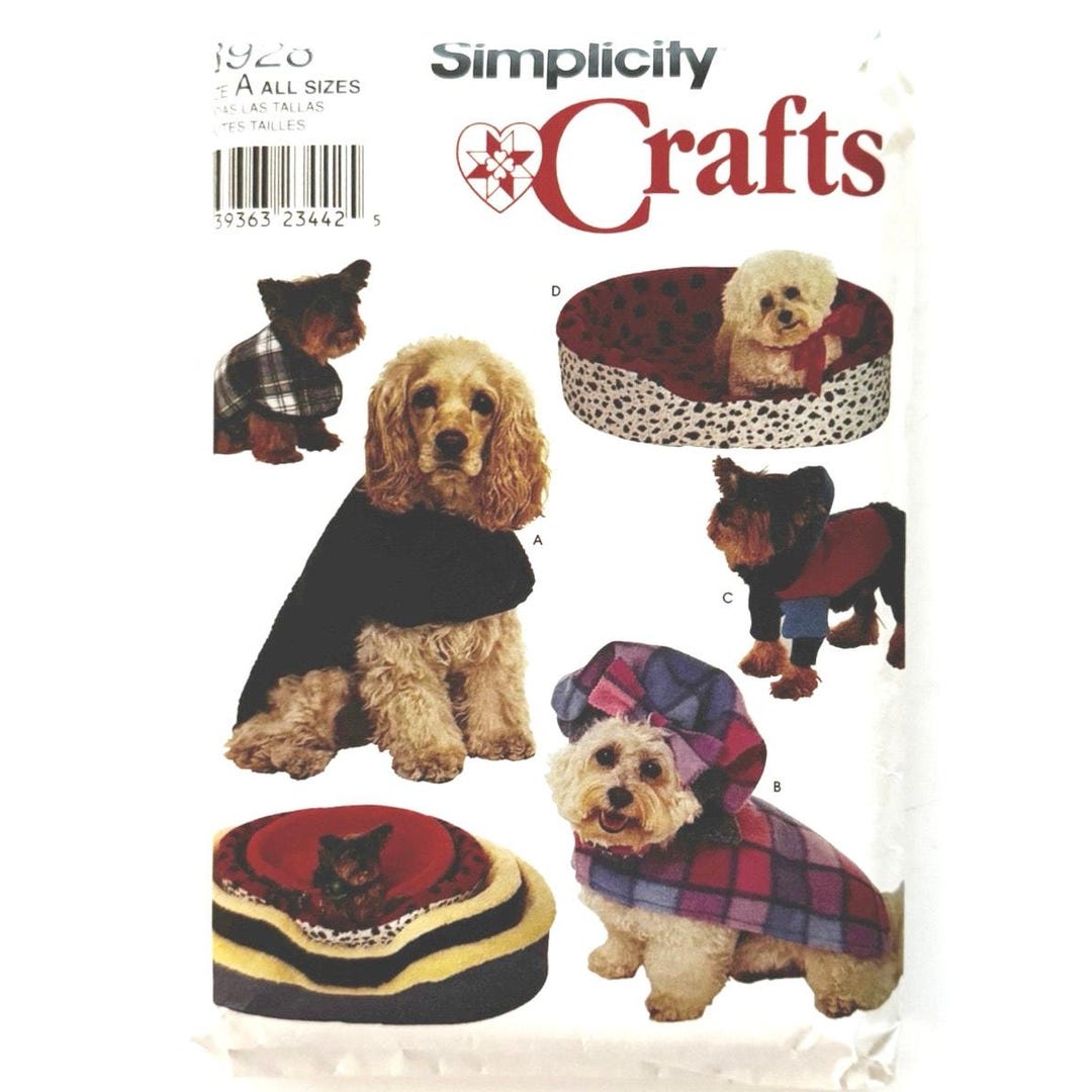 Simplicity Craft Sewing Pattern Dog Bed Covers 4 Sizes & Coats S M L ...