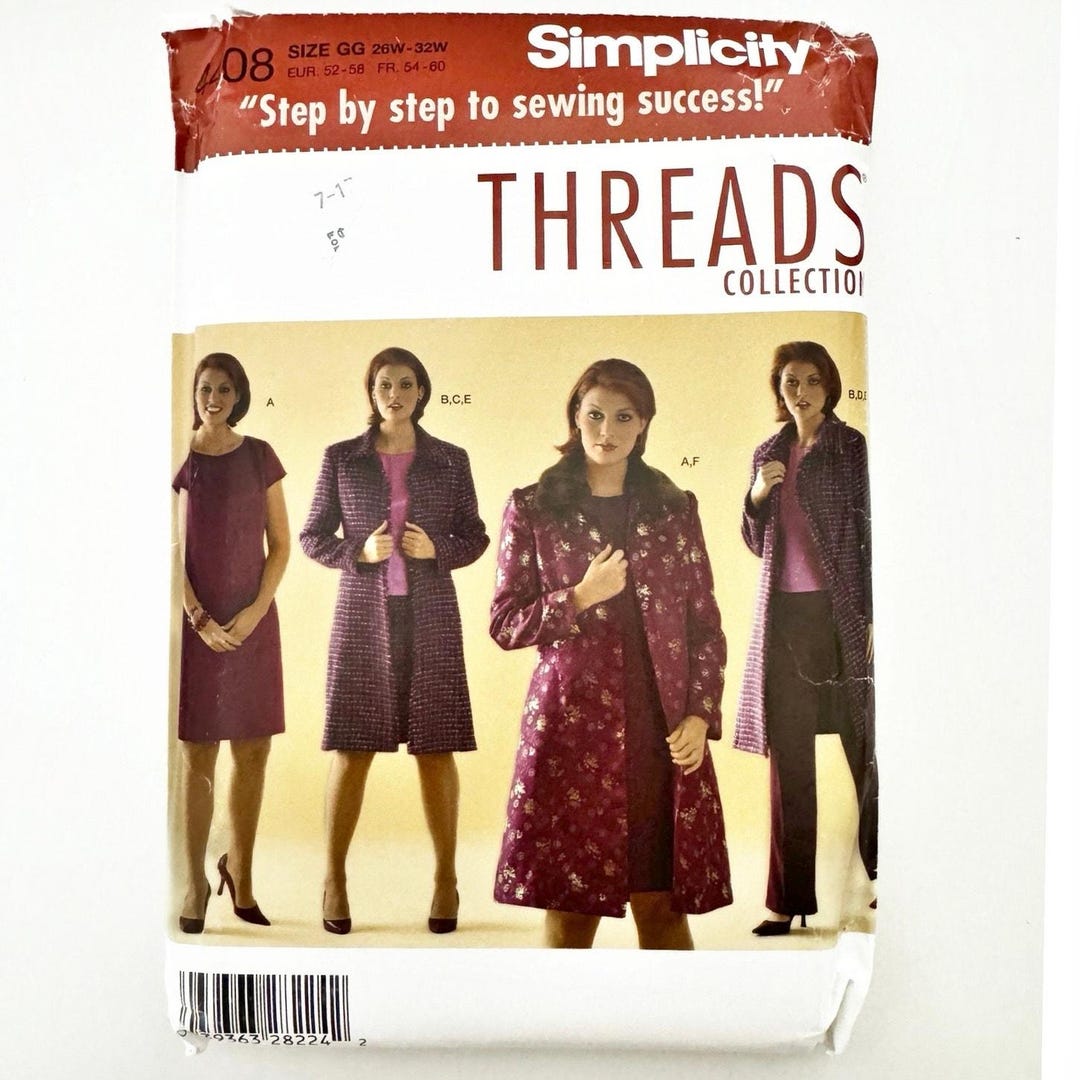 Simplicity Threads Collection 4408 Dress Skirt Pants Lined Coat 26W-32W ...