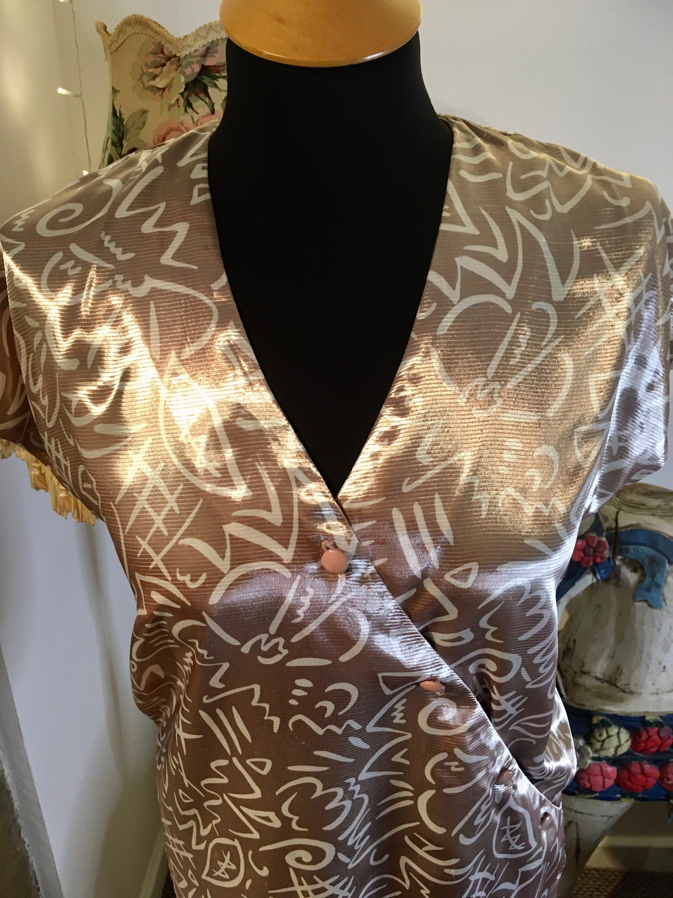 Satin Wet Look Principles Wrap Abstract Print Blouse Size UK 10 Pin up ...