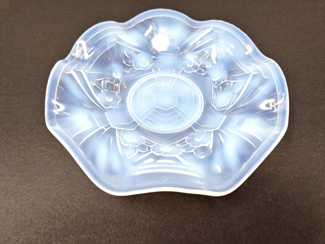 Art Deco Jobling Opalescent Flower Dish - 1930s Vintage Opalique Glass ...