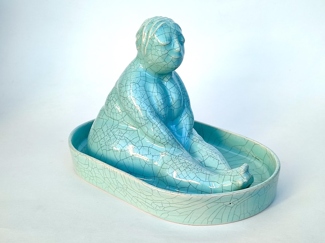 Turquoise Lady in the Tub - Ceramic Woman Sculpture, Handmade Nude ...