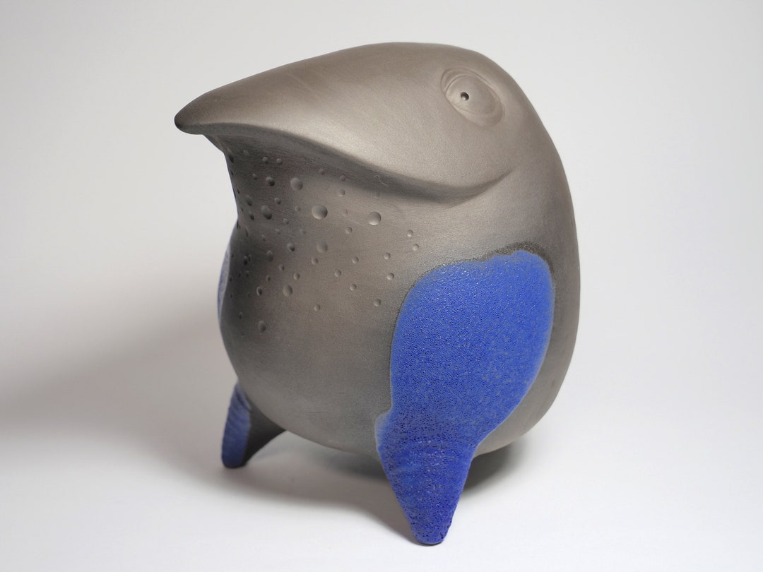 Ceramic Crow, Blue - Handmade Bird Sculpture, Black Clay Ceramics - Etsy