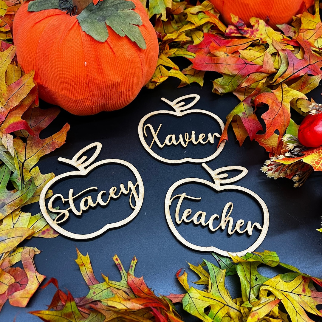 Apple Place Card Names, Wooden Personalized Laser Cut Names ...