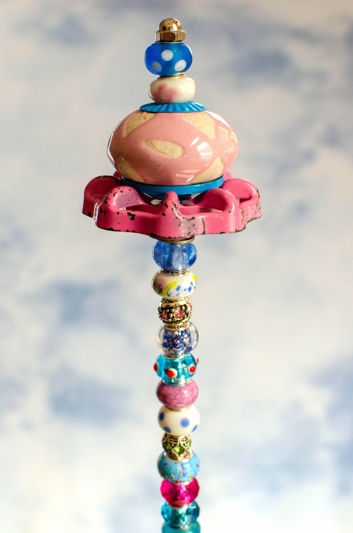 18” Unique Whimsical Beaded Garden Wands With Colorful Knobs & Hose ...