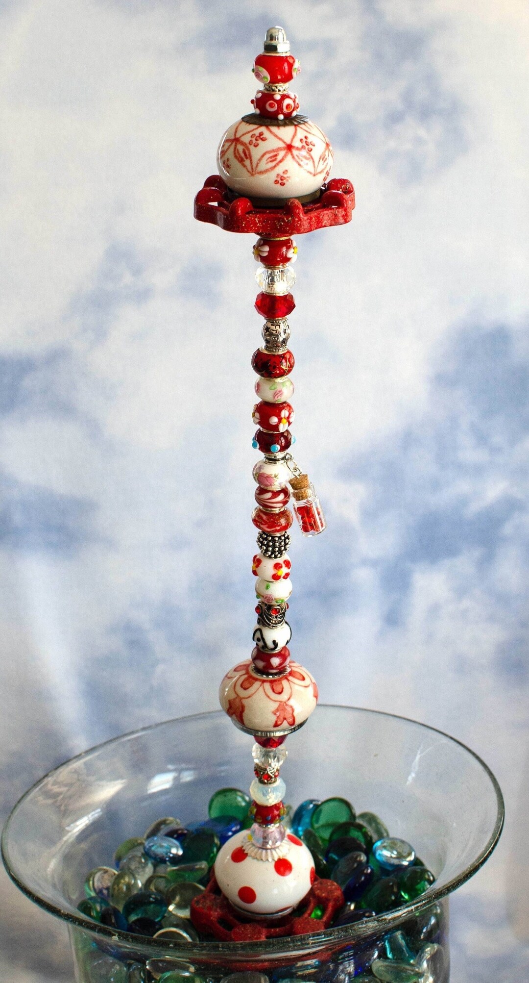 18” Unique Whimsical Beaded Garden Wands With Colorful Knobs & Hose ...