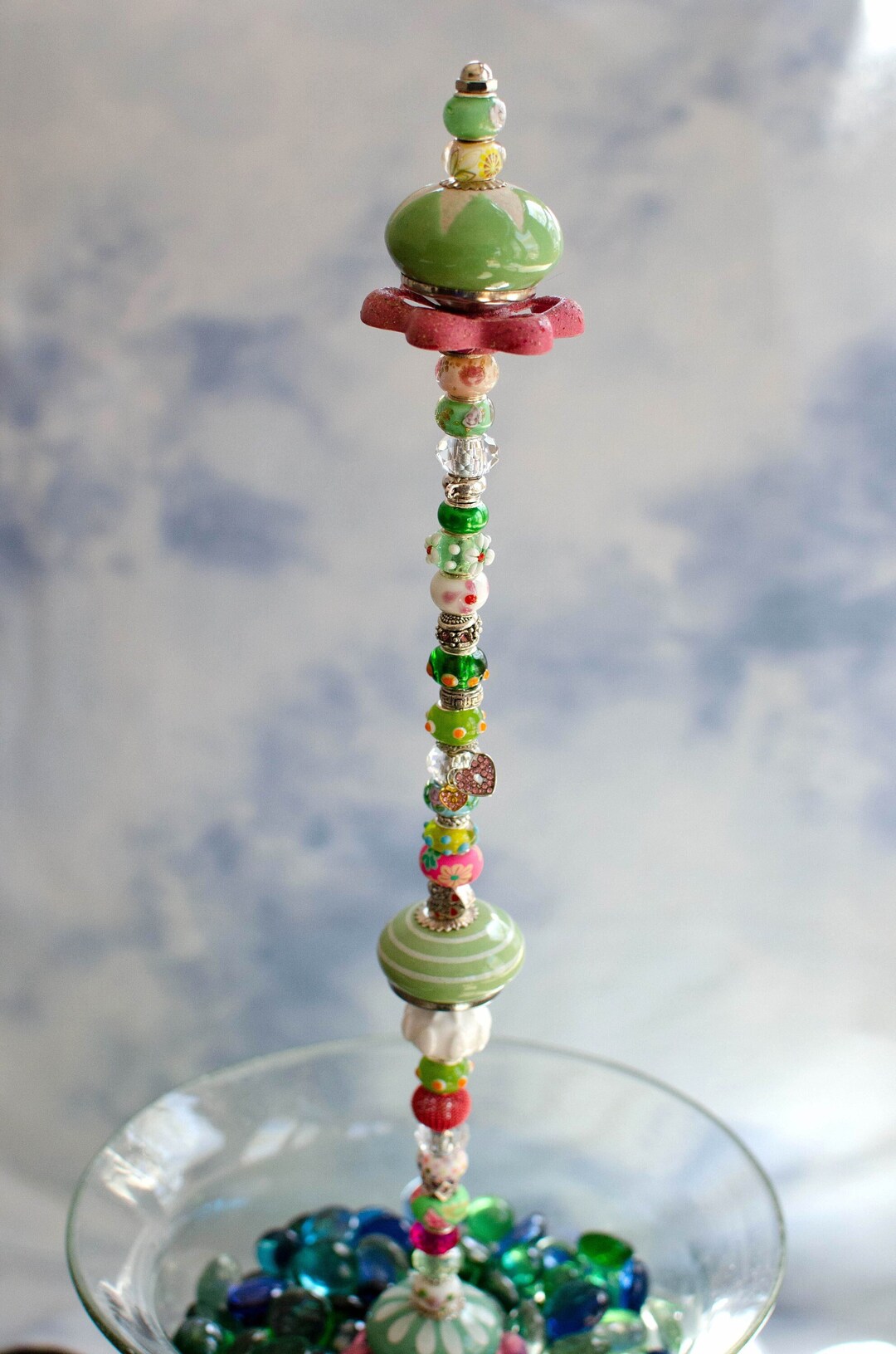18” Unique Whimsical Beaded Garden Wands With Colorful Knobs & Hose ...