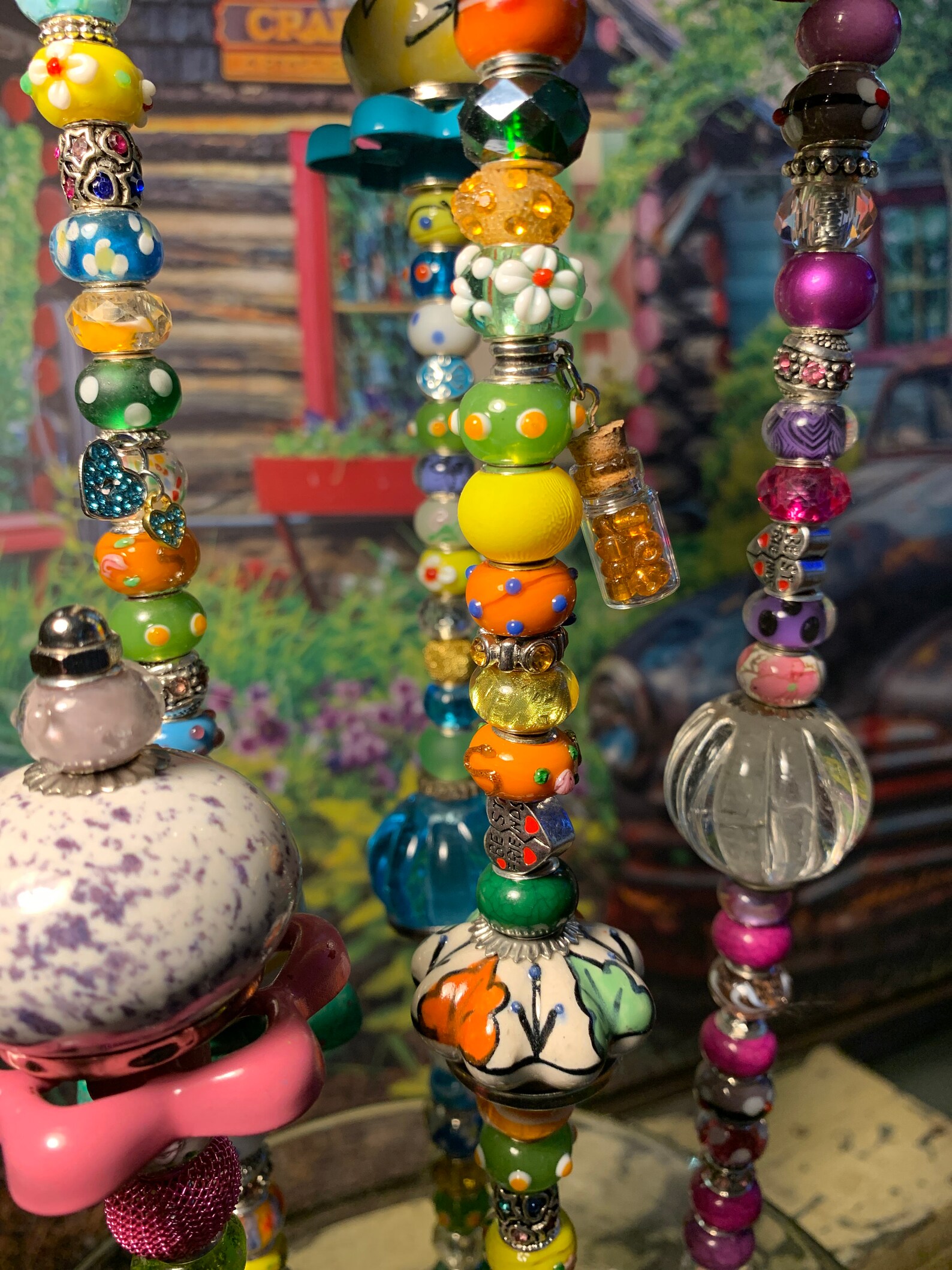 18” Unique Whimsical Beaded Wand With Colorful Knobs & Hose Valves ...