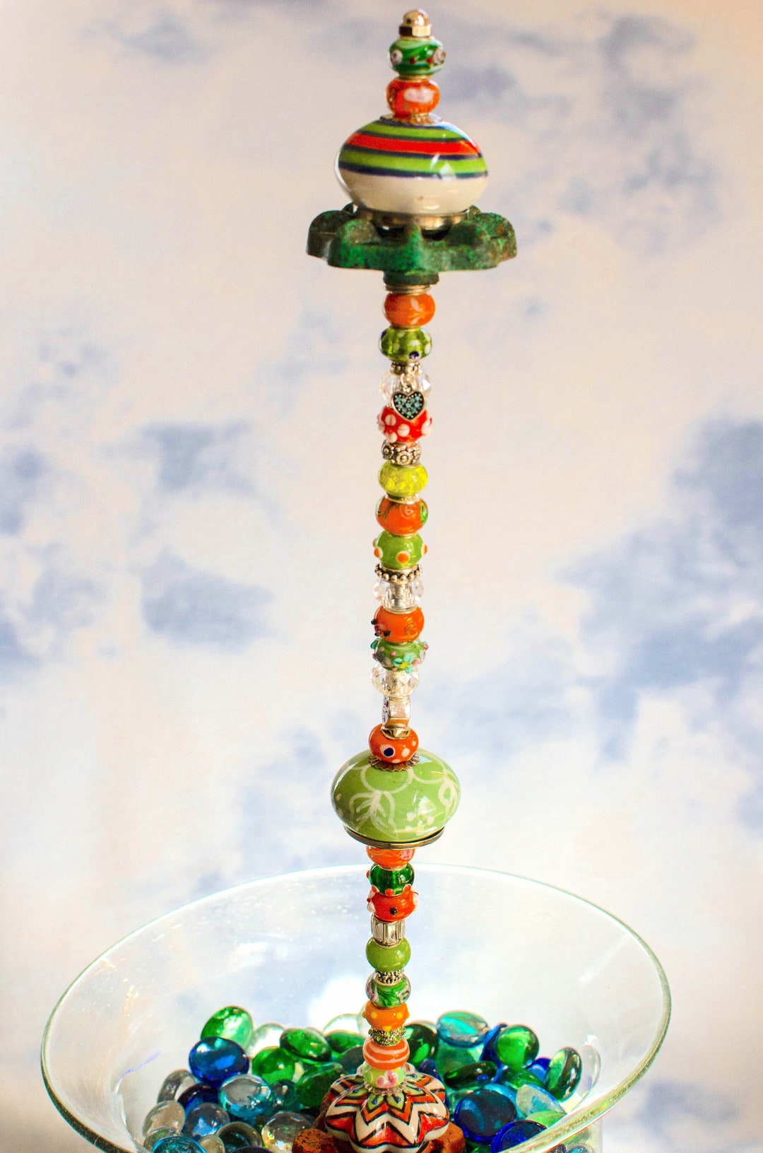 18” Unique Whimsical Beaded Garden Wands With Colorful Knobs & Hose ...