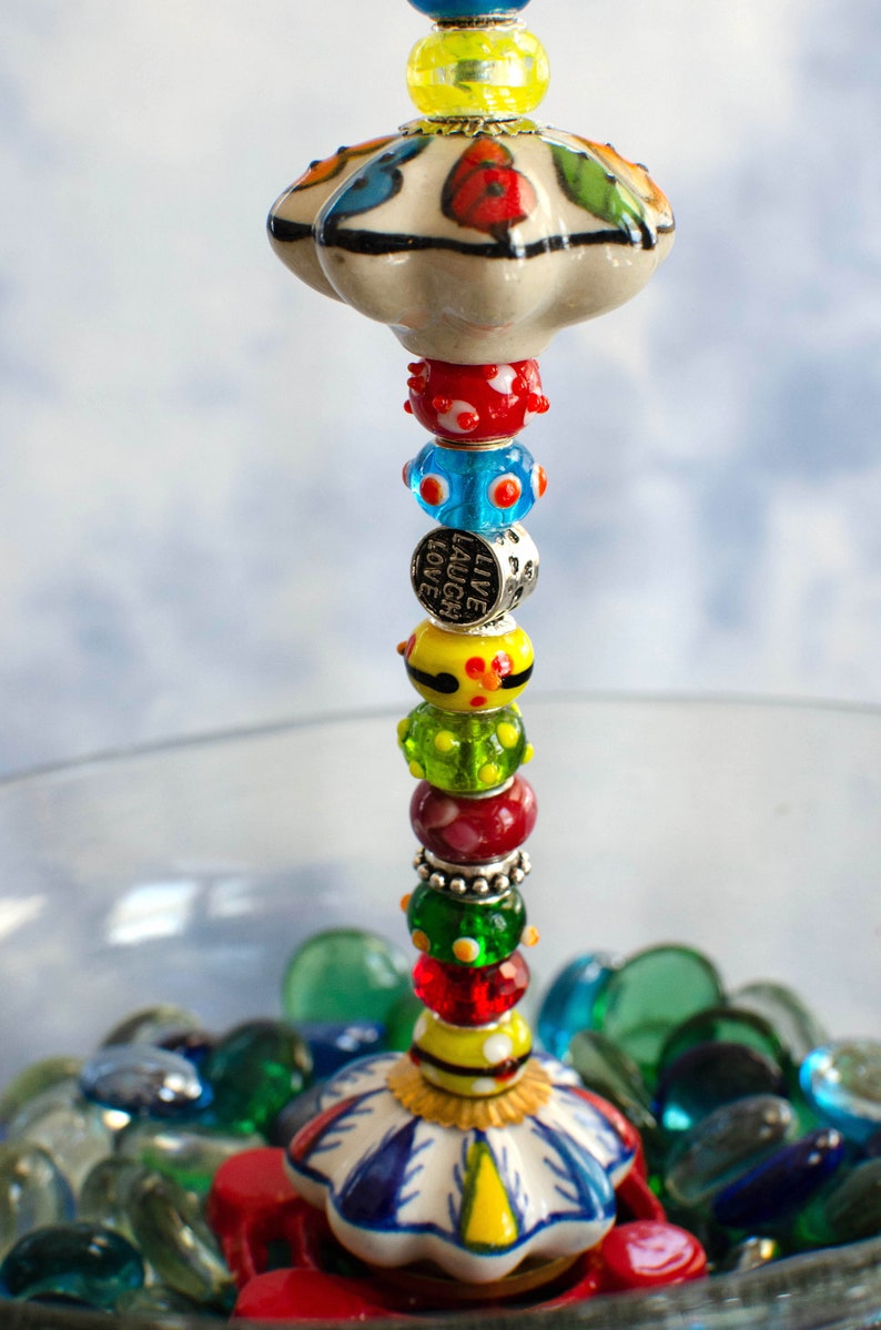 18” Unique Whimsical Beaded Garden Wands With Colorful Knobs & Hose ...