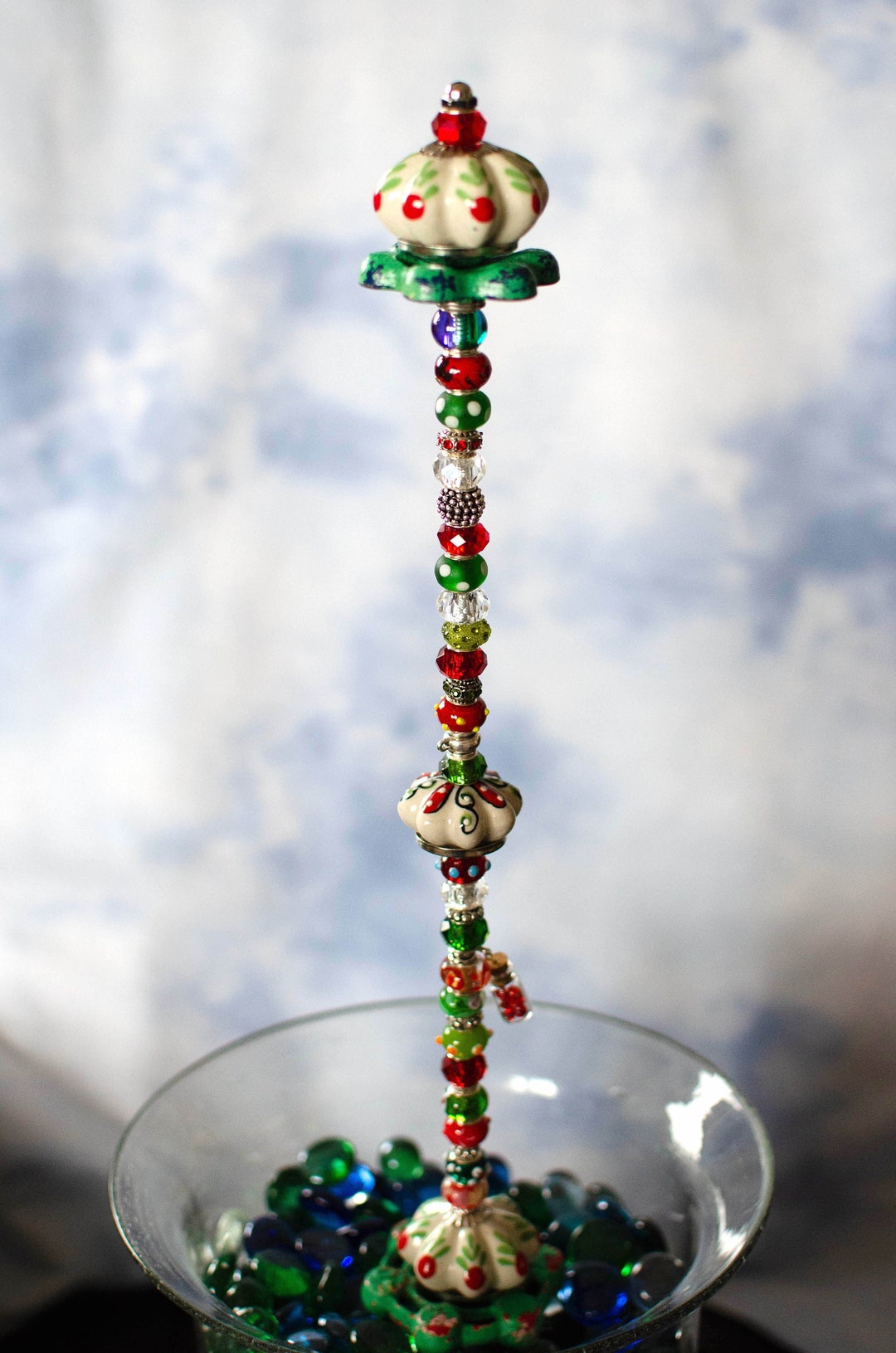 18” Unique Whimsical Beaded Garden Wands With Colorful Knobs & Hose ...