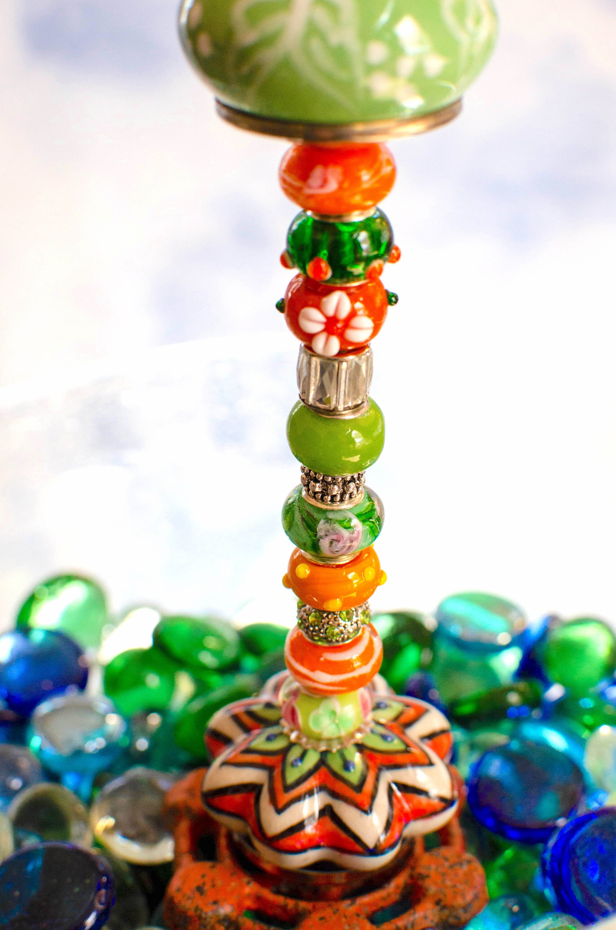 18 Unique Whimsical Beaded Garden Wands With Colorful Knobs & Hose ...