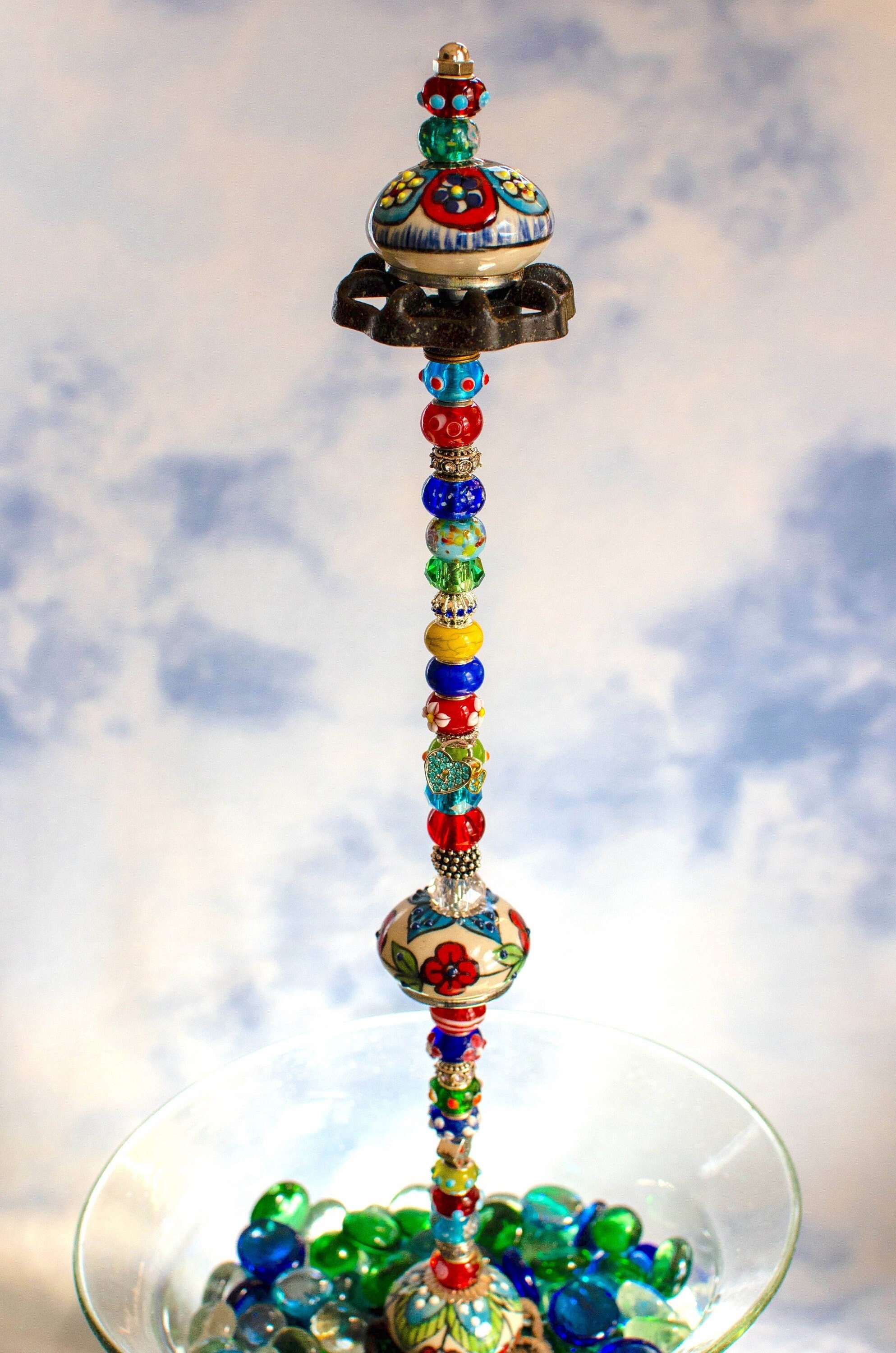 18 Unique Whimsical Beaded Garden Wands With Colorful Knobs & Hose ...
