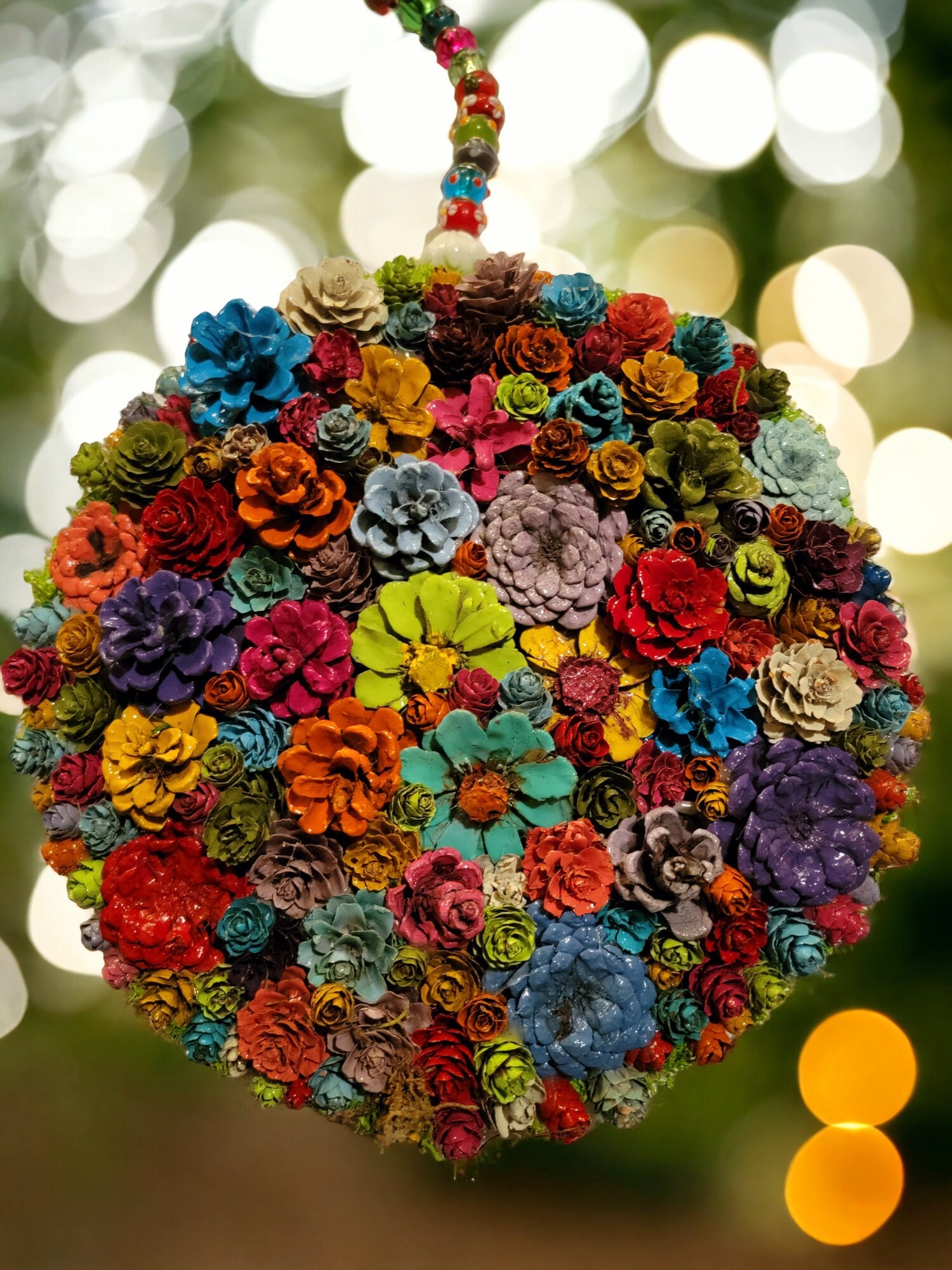 Pine Cone Wall Hanging, Colorful Pine Cone Flowers, Fairy Garden Decors ...