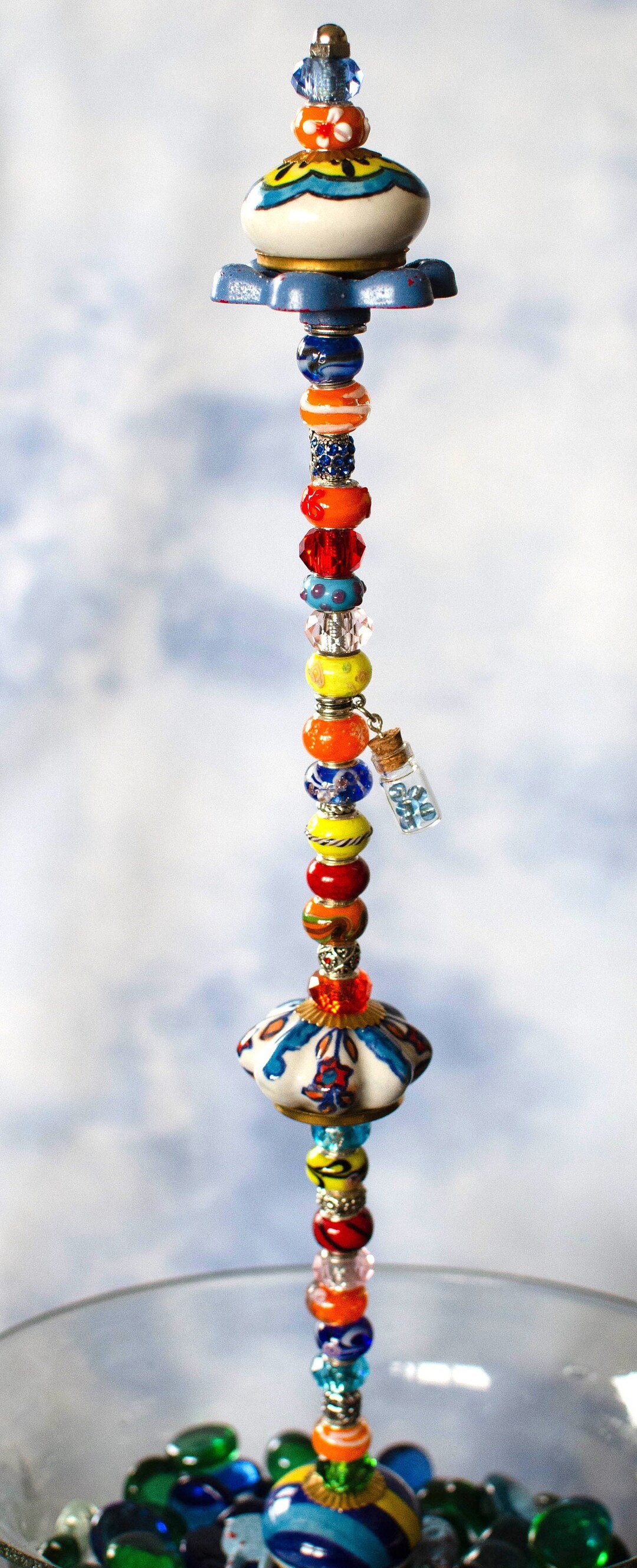 18” Unique Whimsical Beaded Garden Wands With Colorful Knobs & Hose ...