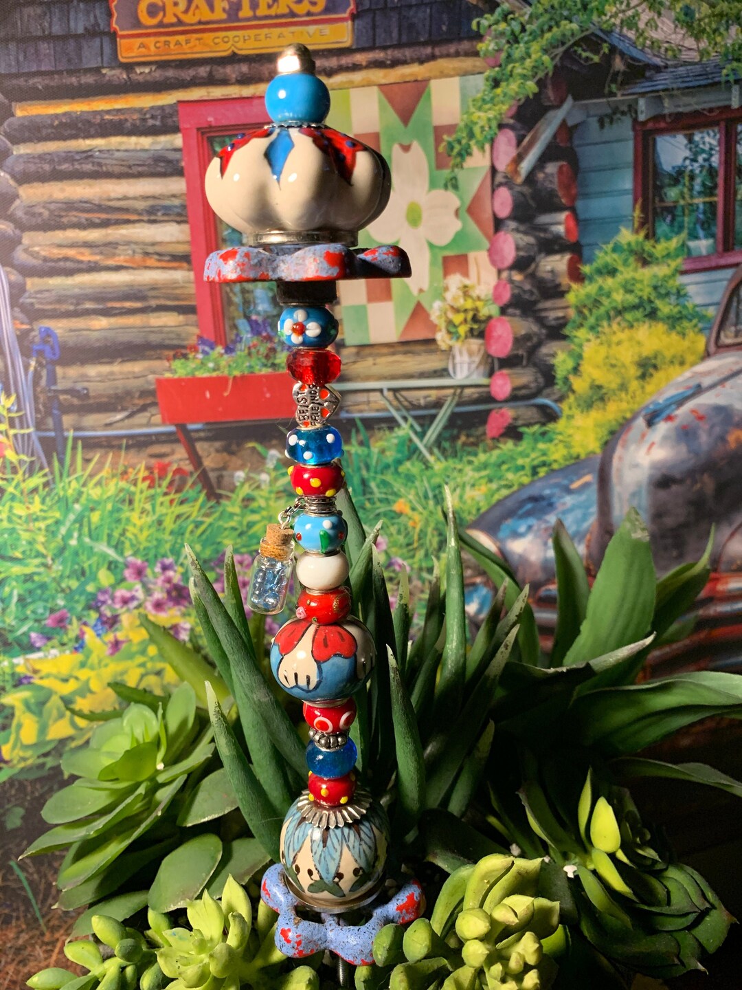 11-12” Unique Whimsical Beaded Wand With Knob Top/colorful Knobs & Hose ...