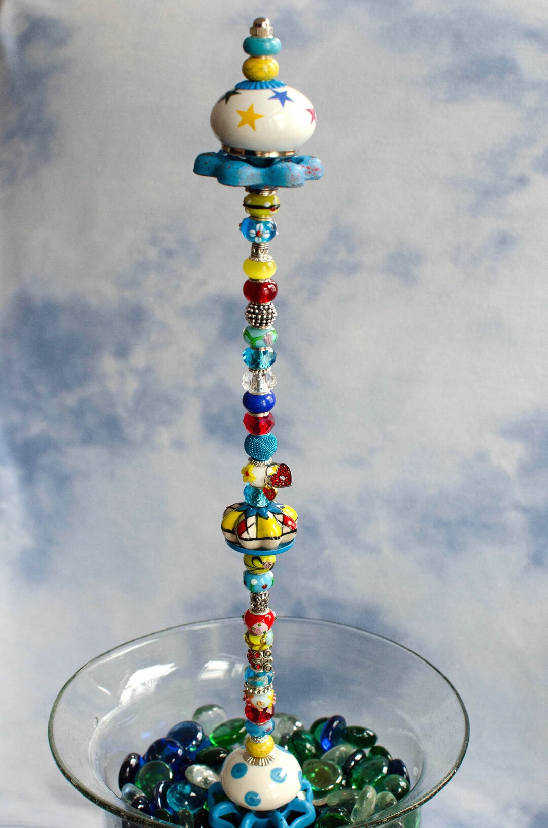 18” Unique Whimsical Beaded Garden Wands With Colorful Knobs & Hose ...
