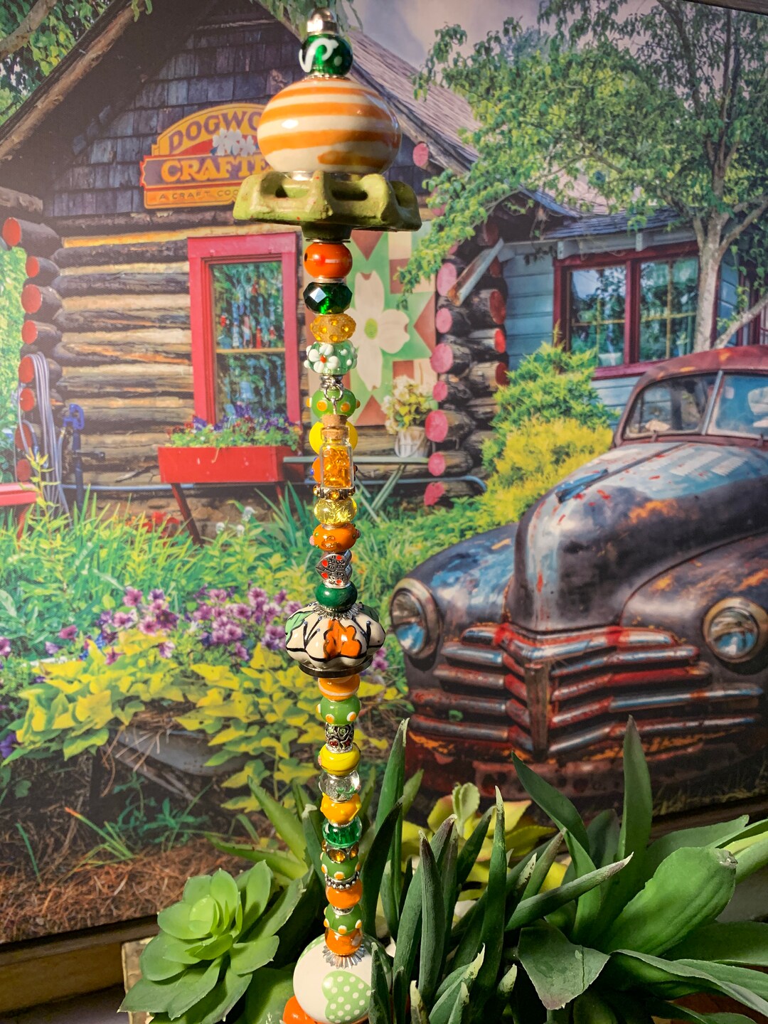 18” Unique Whimsical Beaded Wand With Colorful Knobs & Hose Valves ...