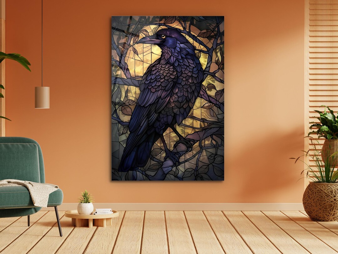 Crow Glass Art, Stained Glass Paint, Wall Hangings, New Home Gift ...