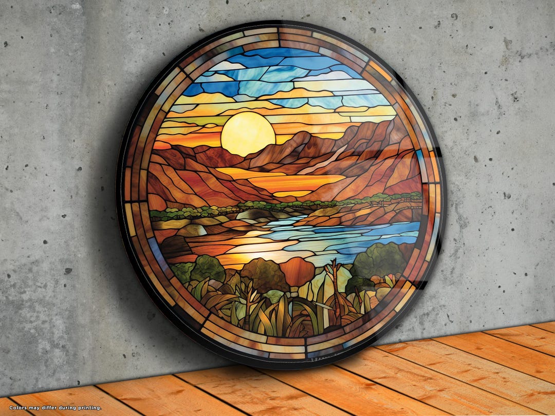 Stained Glass Paint,stained Glass Art, Landscape Wall Art, Round Glass ...