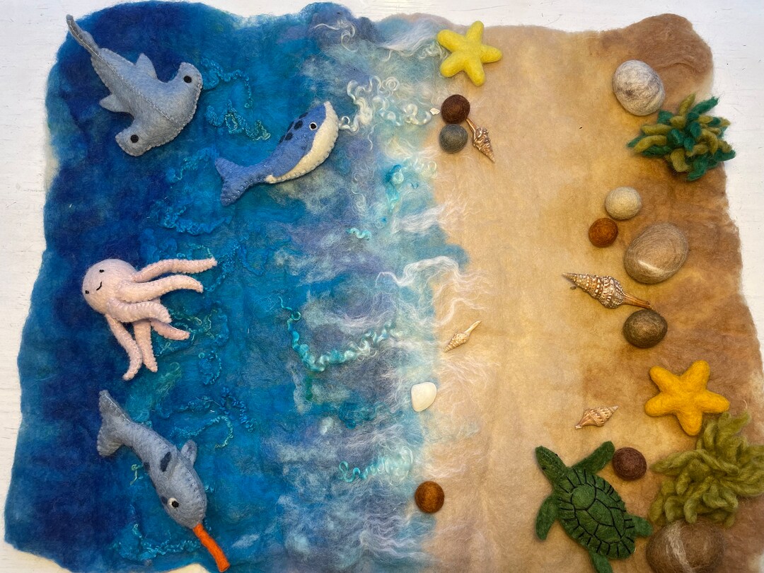 Ocean Sea Wool Play Mat With Wool Creatures, Plants, Rocks, and Shells ...