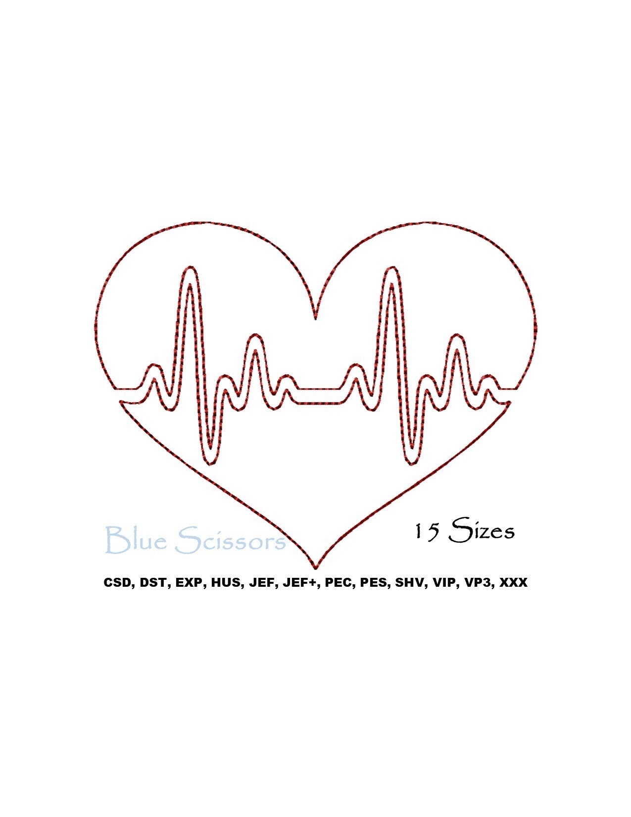 Heart Beat Outline Machine Embroidery Design (multiple Sizes) - Etsy