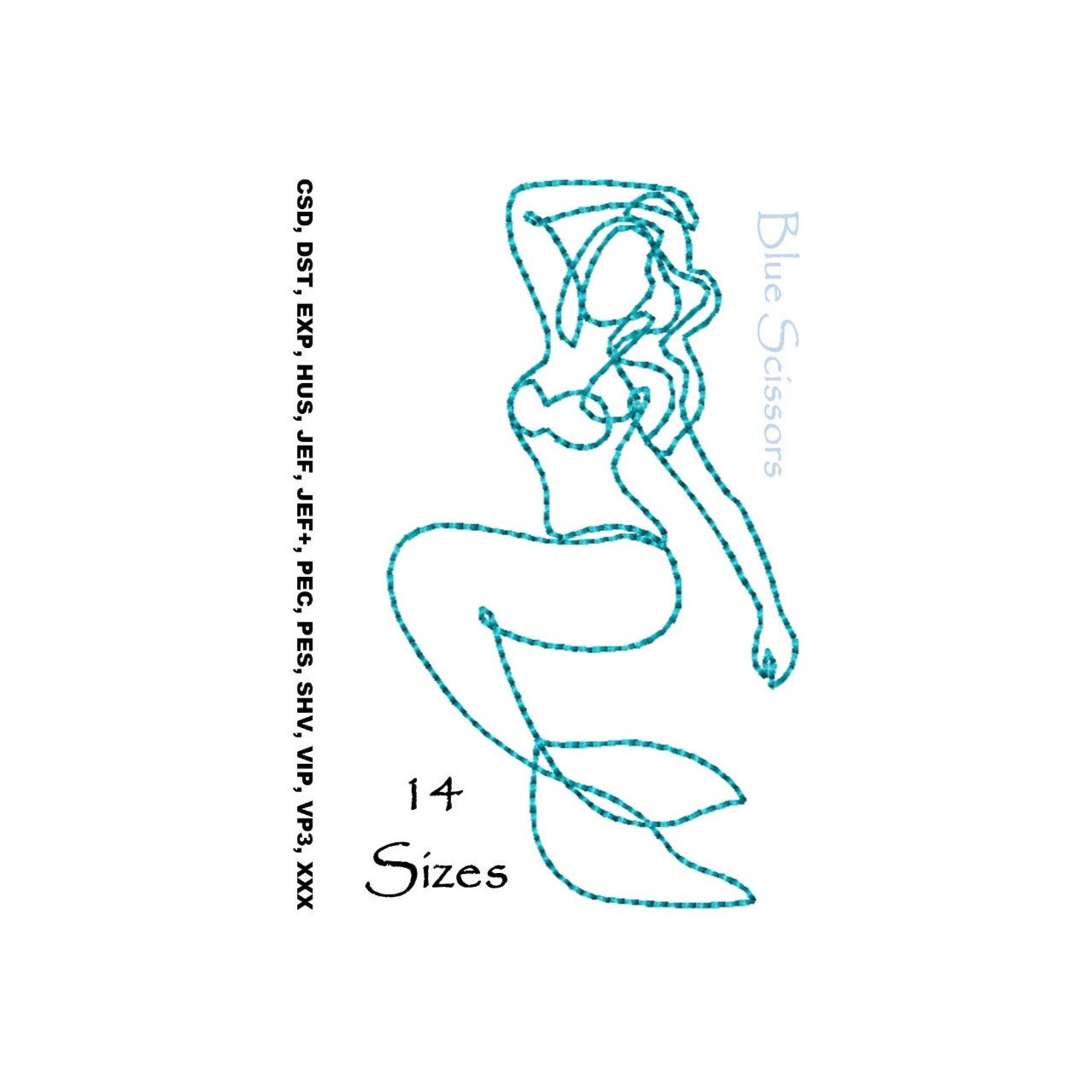 Mermaid Embroidery Design, Continuous Line Embroidery Design, Mermaid ...