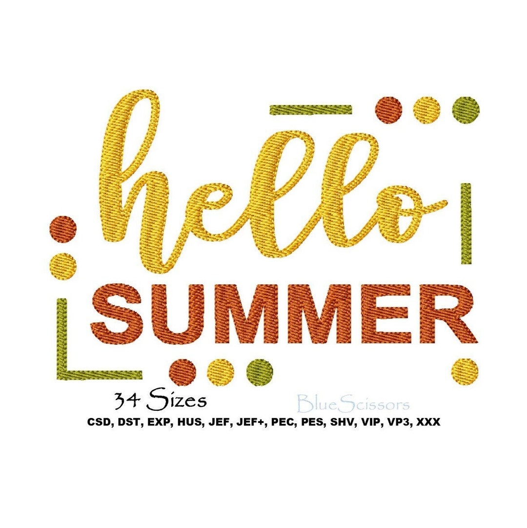 Hello Summer Embroidery Design, Summer Embroidery Design, Machine ...