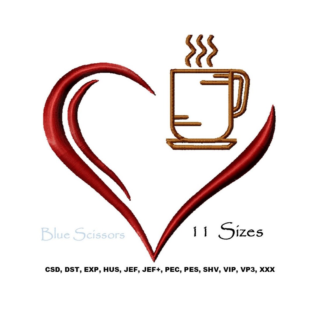 Coffee Heart Embroidery Design Coffee Embroidery Design - Etsy