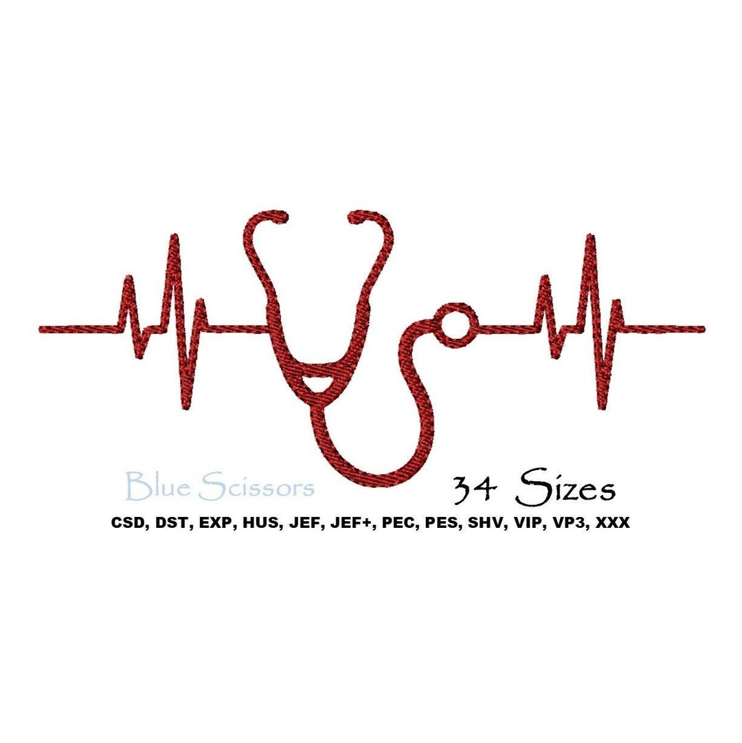 Heartbeat Stethoscope Embroidery Design, Heartbeat Embroidery Design ...