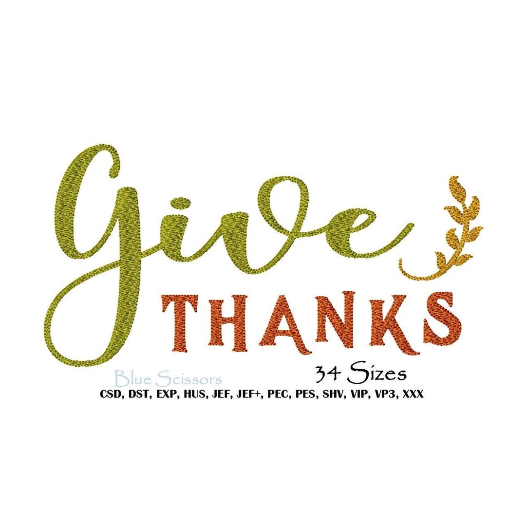Give Thanks Embroidery Design, Fall Machine Embroidery (sizes 3.75-12 ...