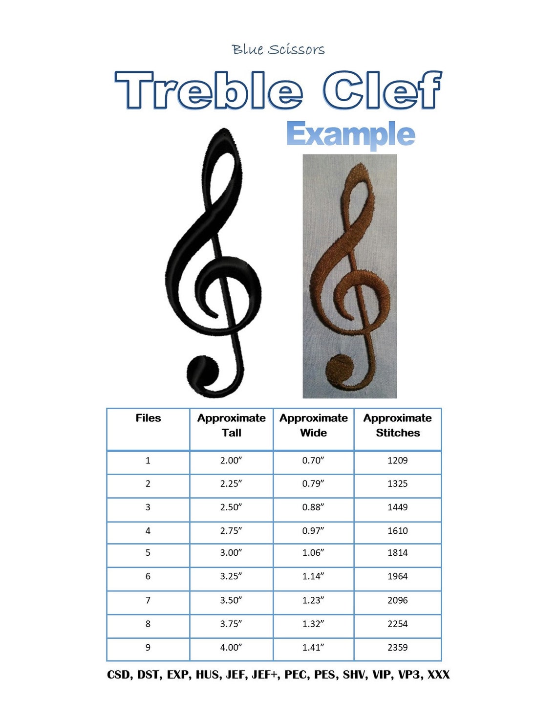 Treble Clef Embroidery Design Music Embroidery Design - Etsy