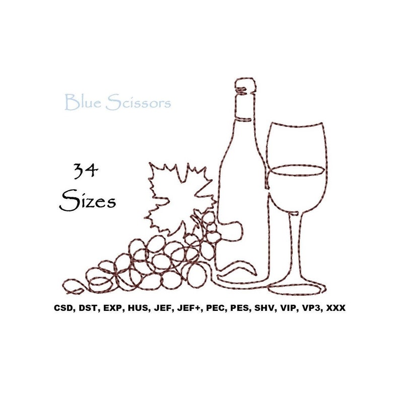 Wine Embroidery Design Wine Bottle Embroidery Design Wine - Etsy