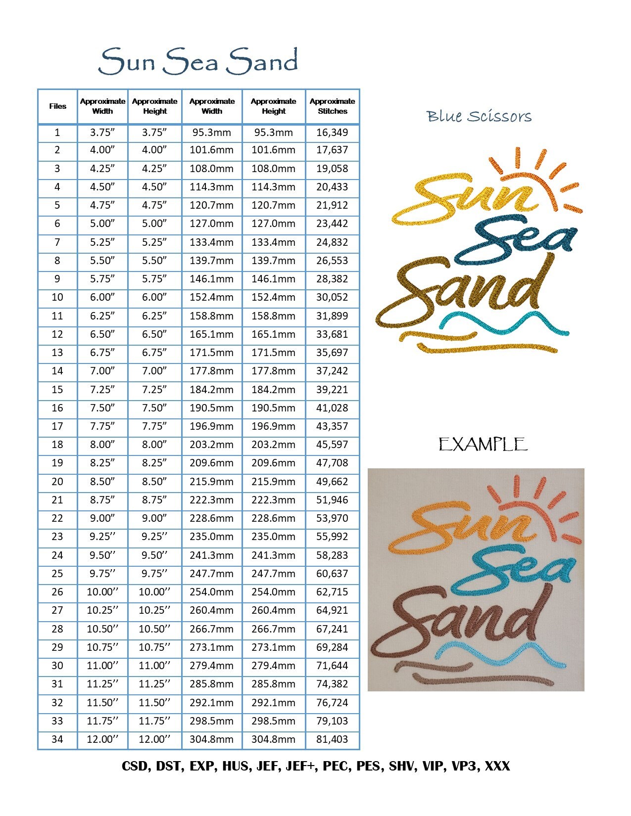 Sun Sea Sand Embroidery Design, Beach Theme (machine Embroidery) - Etsy