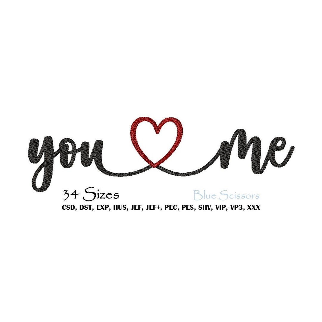 You and Me Heart Embroidery Design (digital Download) - Etsy
