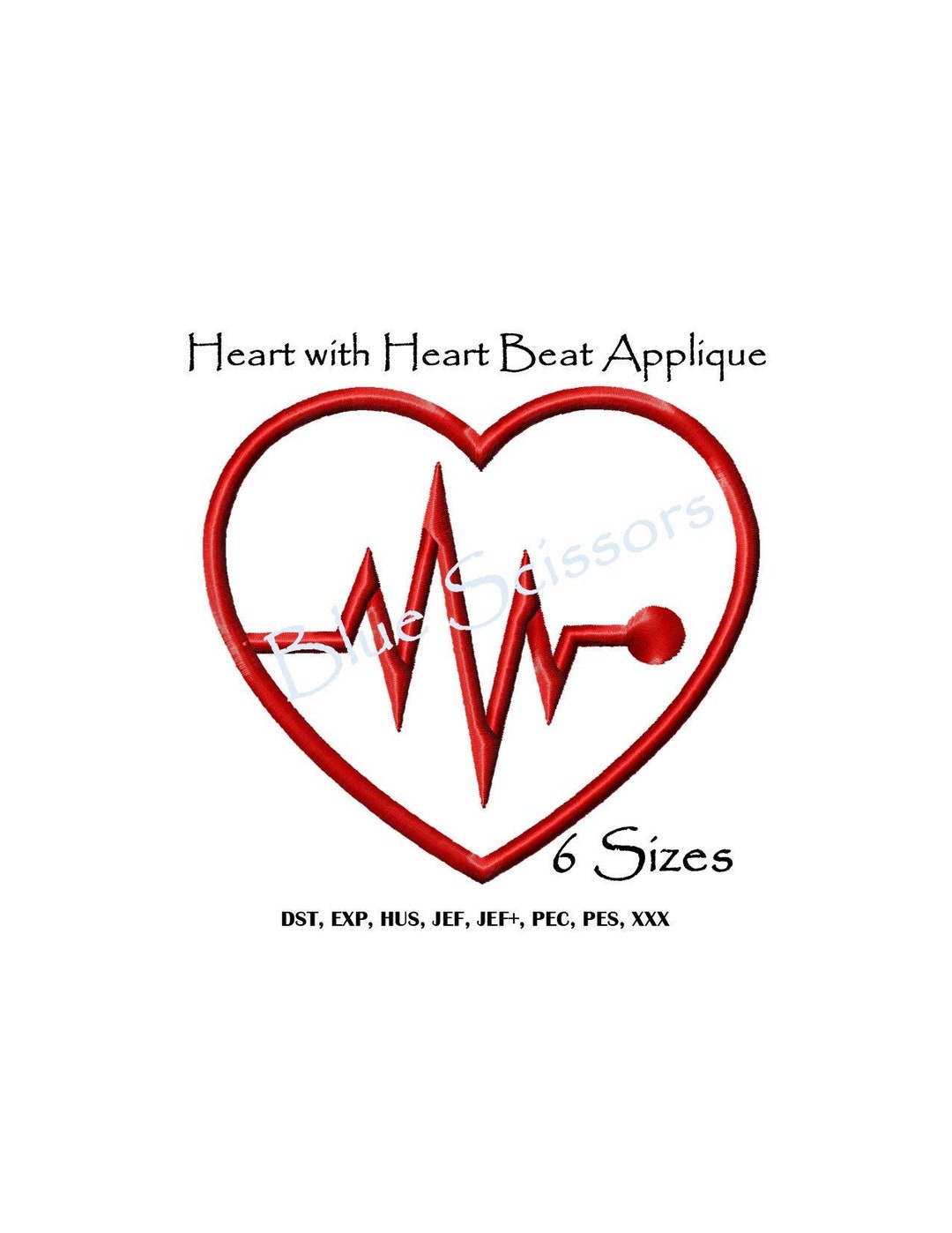Heart With Heartbeat Applique Embroidery Design, Applique Heart ...